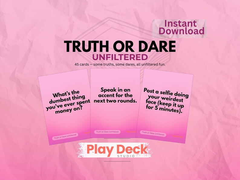 Truth or Dare Game: Unfiltered, 45 Card Printable Adult Party Game ...