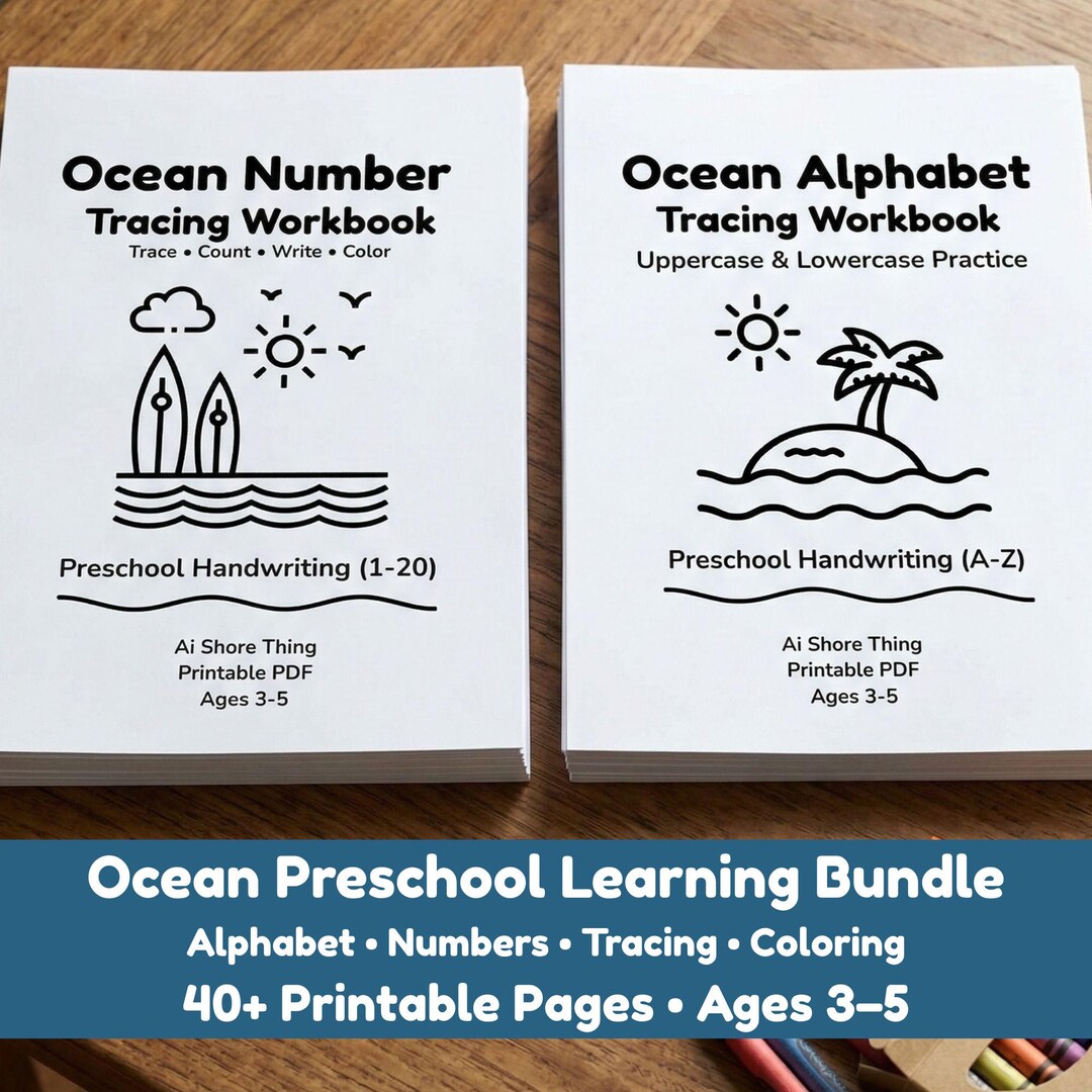 Ocean Preschool Worksheets Bundle | Alphabet & Number Tracing Workbook ...