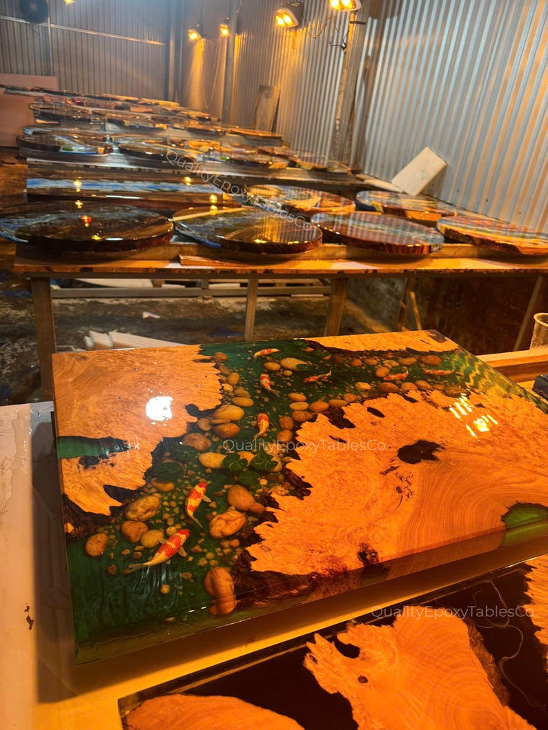 Koi Fish Epoxy River Table – Handmade Live Edge Wood Resin Table ...