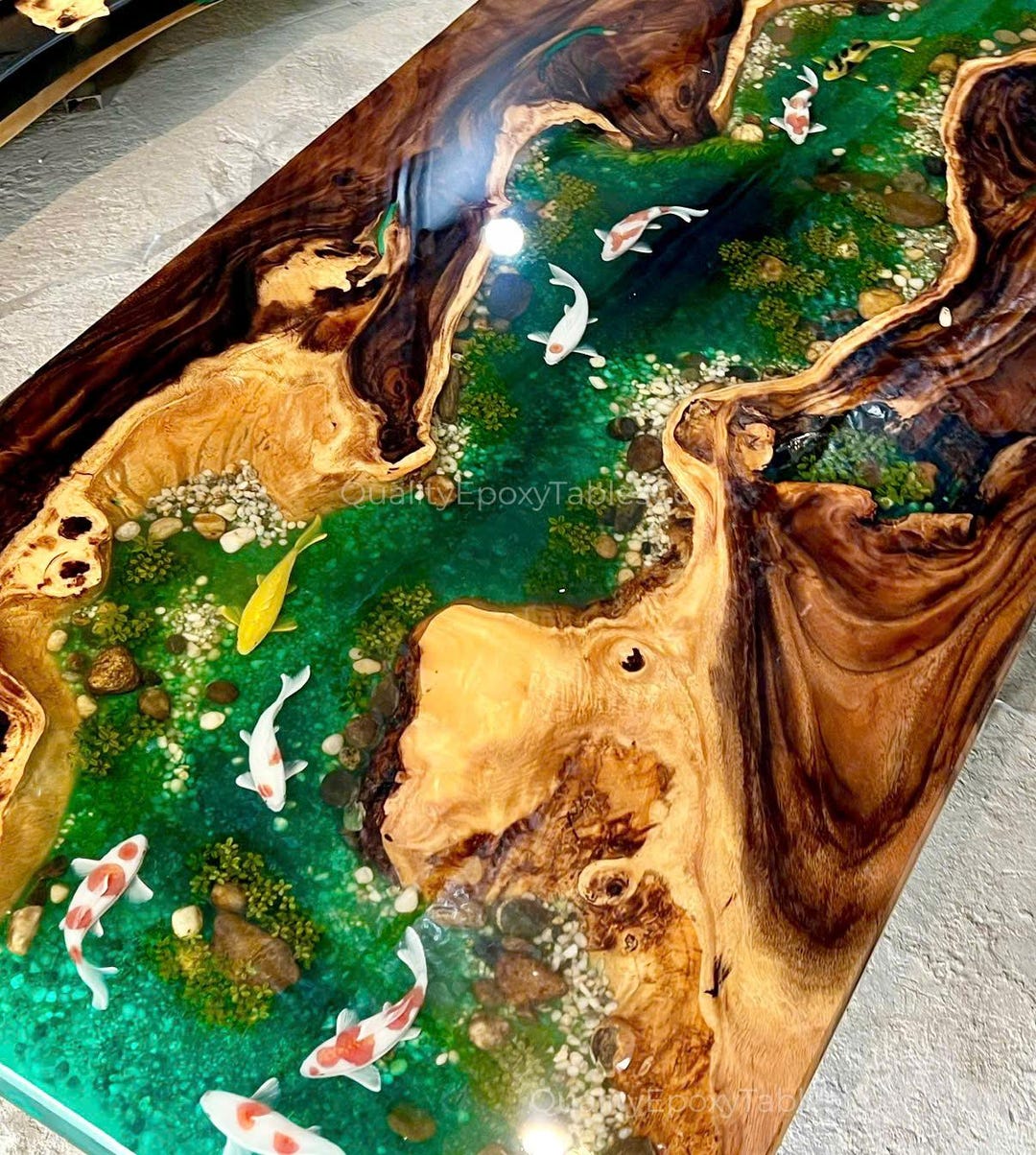 Koi Fish Epoxy River Table – Handmade Live Edge Wood Resin Table ...