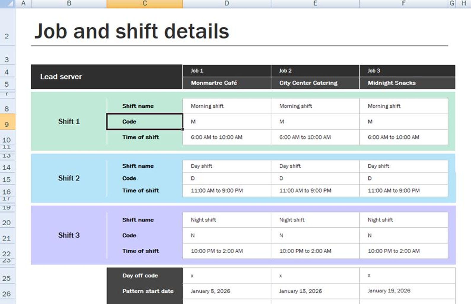 2026 Excel Shift Work Calendar | Employee Schedule Planner (digital ...