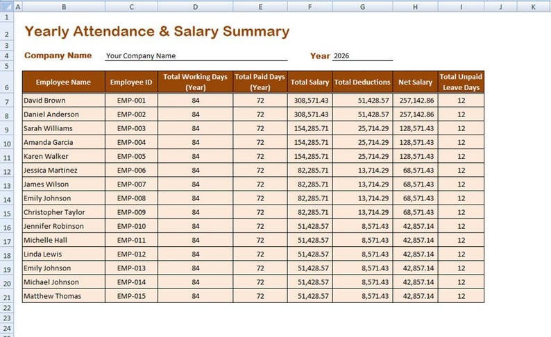 Attendance & Payroll Template | Employee Attendance Tracker With Salary ...