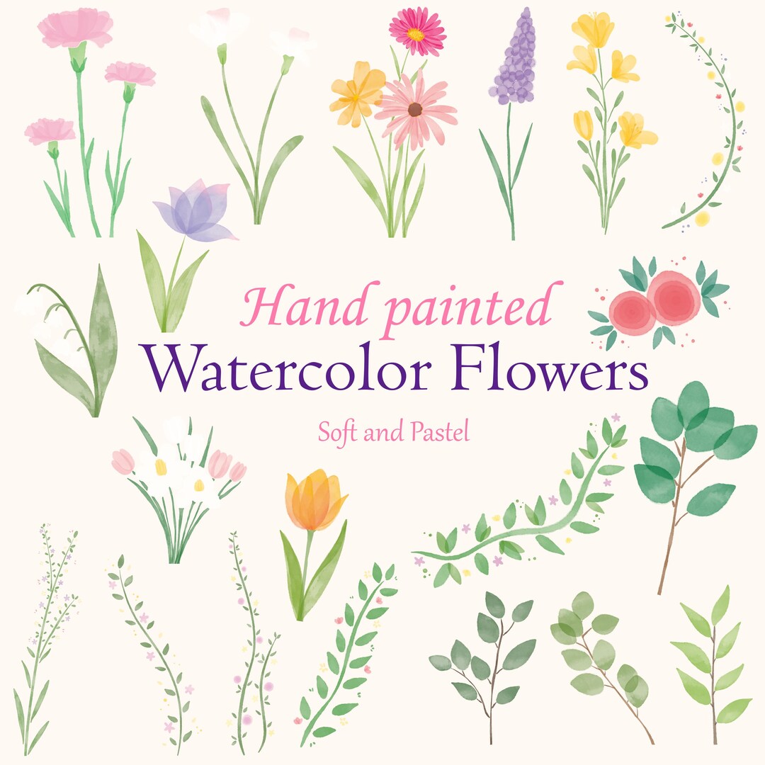 20 Watercolor Flowers | Hand-painted Floral Clipart | Botanical PNG ...