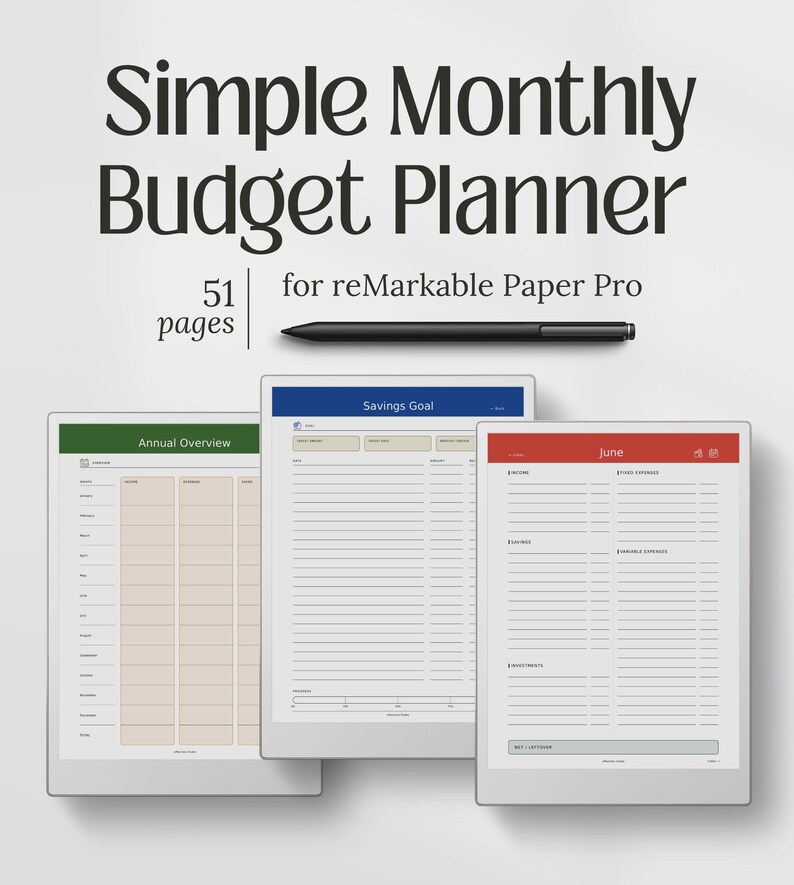 Budget Planner for Remarkable Paper Pro, Minimalist Monthly Finance ...