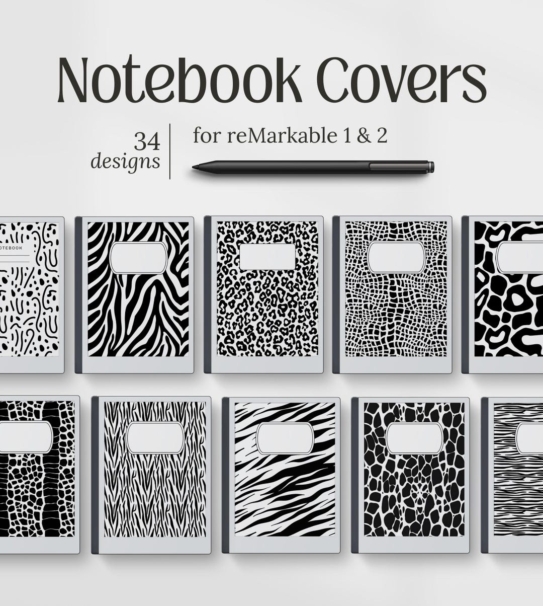 Digital Notebook Covers Bundle for Remarkable 2, Animal Print Designs ...