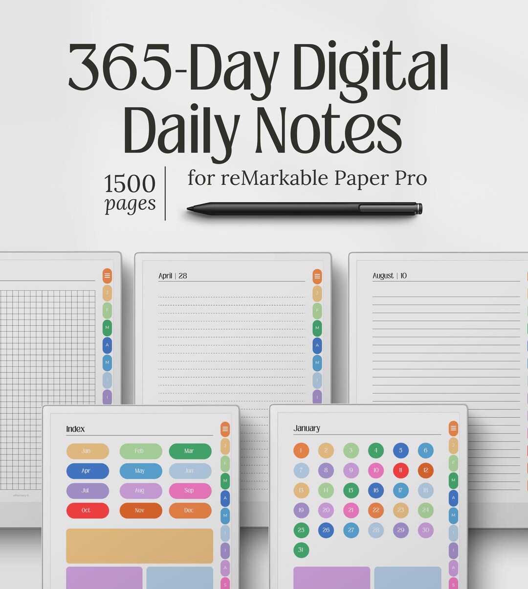 Templates for Remarkable Paper Pro, 365-day Daily Notes PDF Bundle ...
