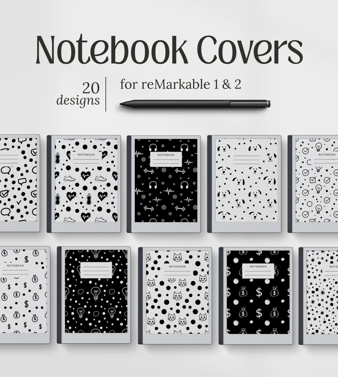 Templates for Remarkable 2, Icon Patterns Cover Bundle, Digital ...