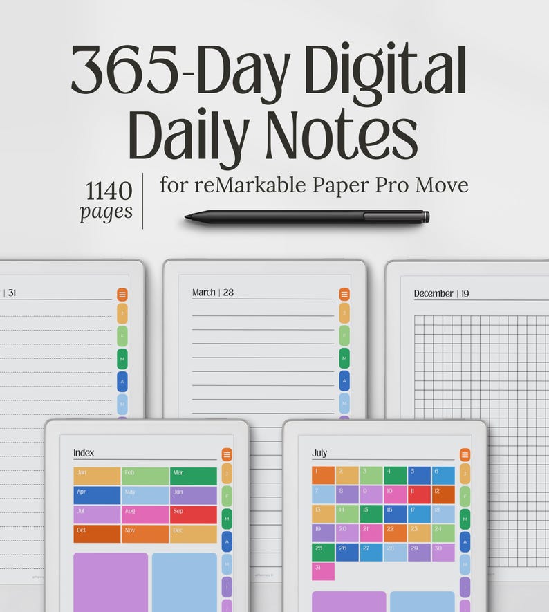 Templates for Remarkable Paper Pro Move, 365-day Daily Notes Bundle ...