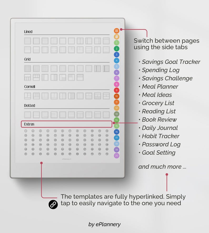 Templates for Remarkable Paper Pro, 150 Digital Notebook Pages for Note ...