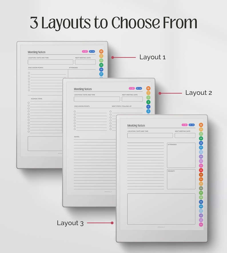 Minimalist Meeting Notes for Remarkable Paper Pro, 3 Layouts, Digital ...