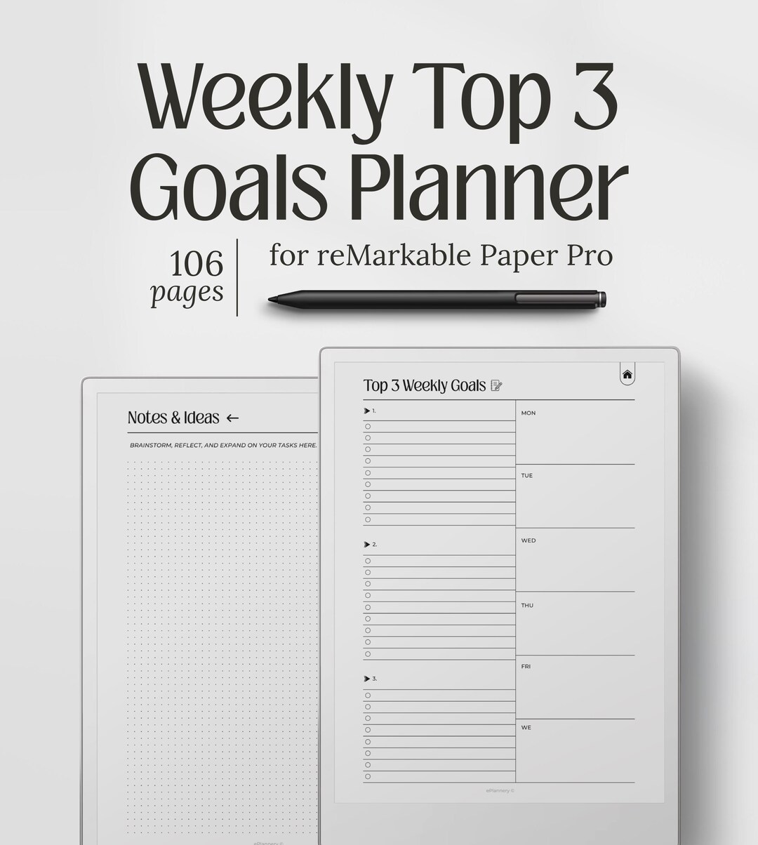 Templates for Remarkable Paper Pro Move, Weekly Top 3 Goals Planner ...
