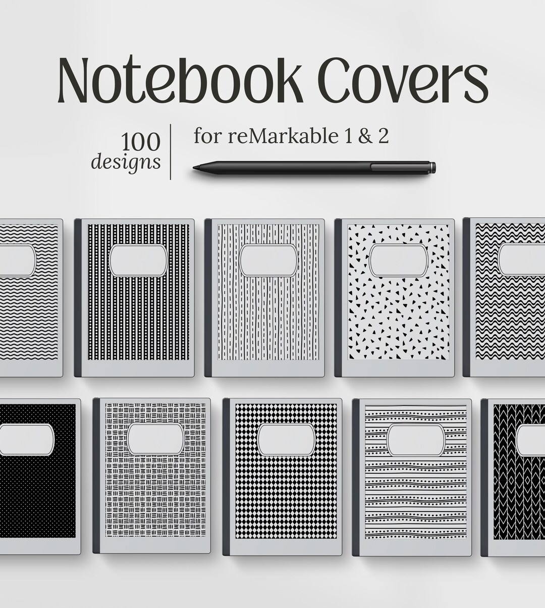 Remarkable 2, Digital Notebook Covers Bundle, 100 Monochrome Designs ...