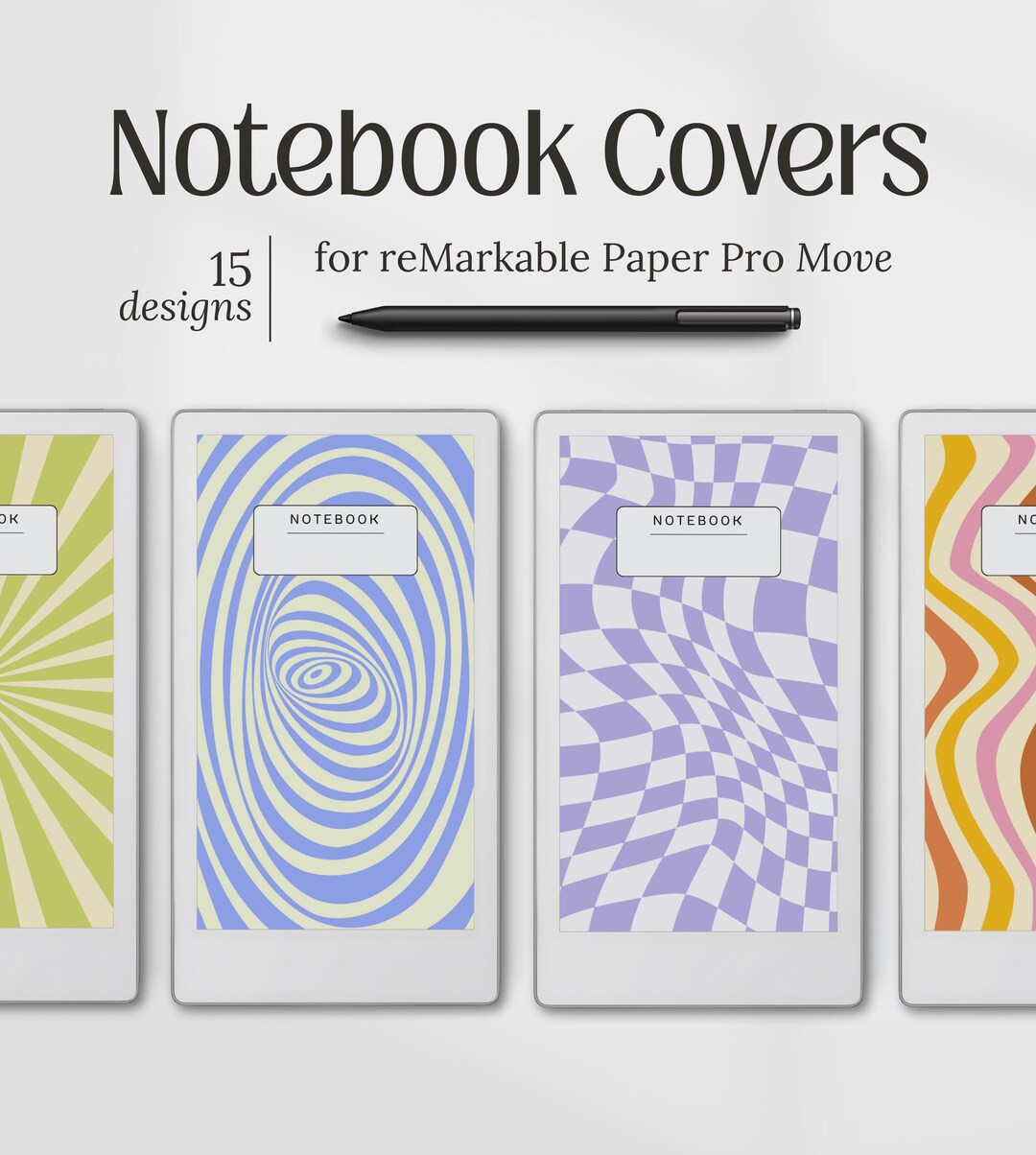 Remarkable Paper Pro Move, Retro Digital Notebook Covers Set, 15 Retro ...