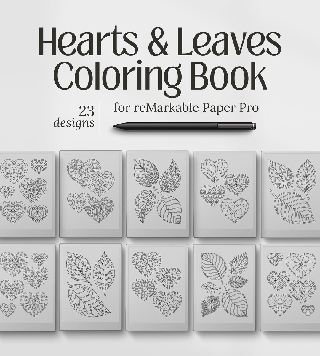 Remarkable Paper Pro Coloring Book, 23 Hearts and Leaves Designs ...