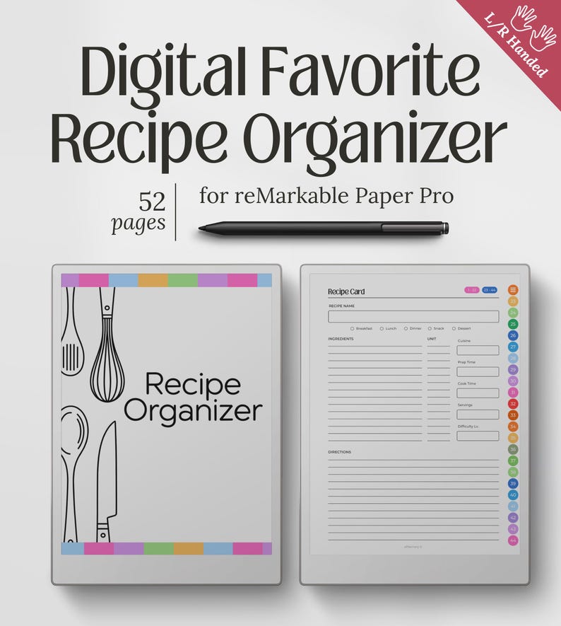 Remarkable Paper Pro, Digital Recipe Organizer, 44 Recipe Card ...