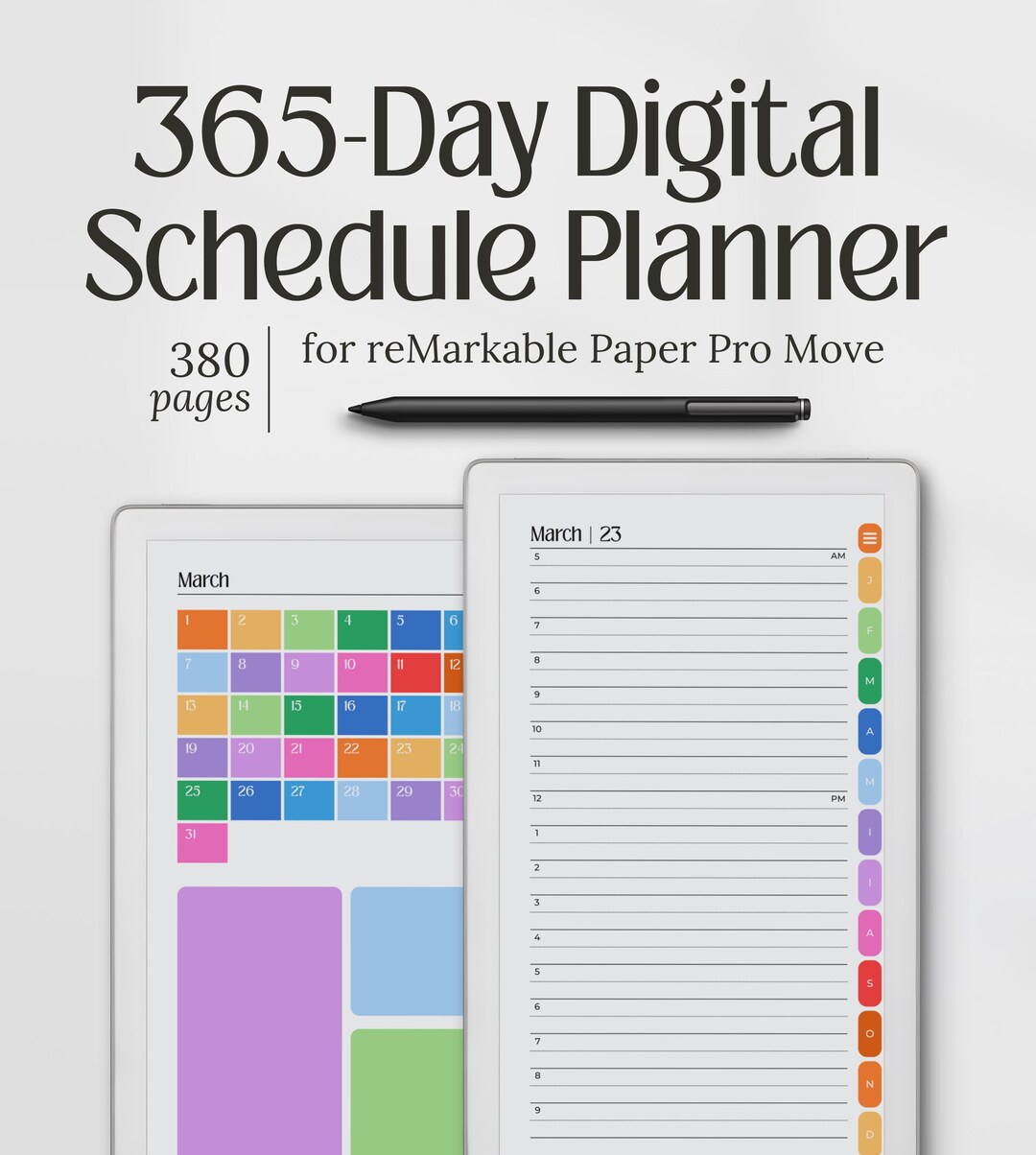 365-day Schedule Planner for Remarkable Paper Pro Move, Undated Digital ...