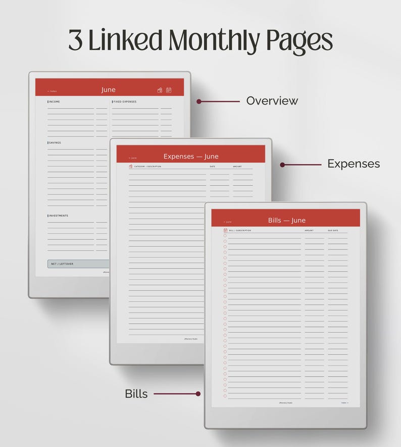 Budget Planner for Remarkable Paper Pro, Minimalist Monthly Finance ...