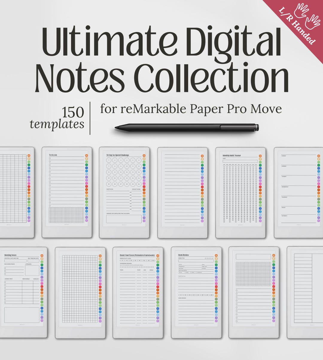 Notes for Remarkable Paper Pro Move, 150 Notebook Templates, Note ...
