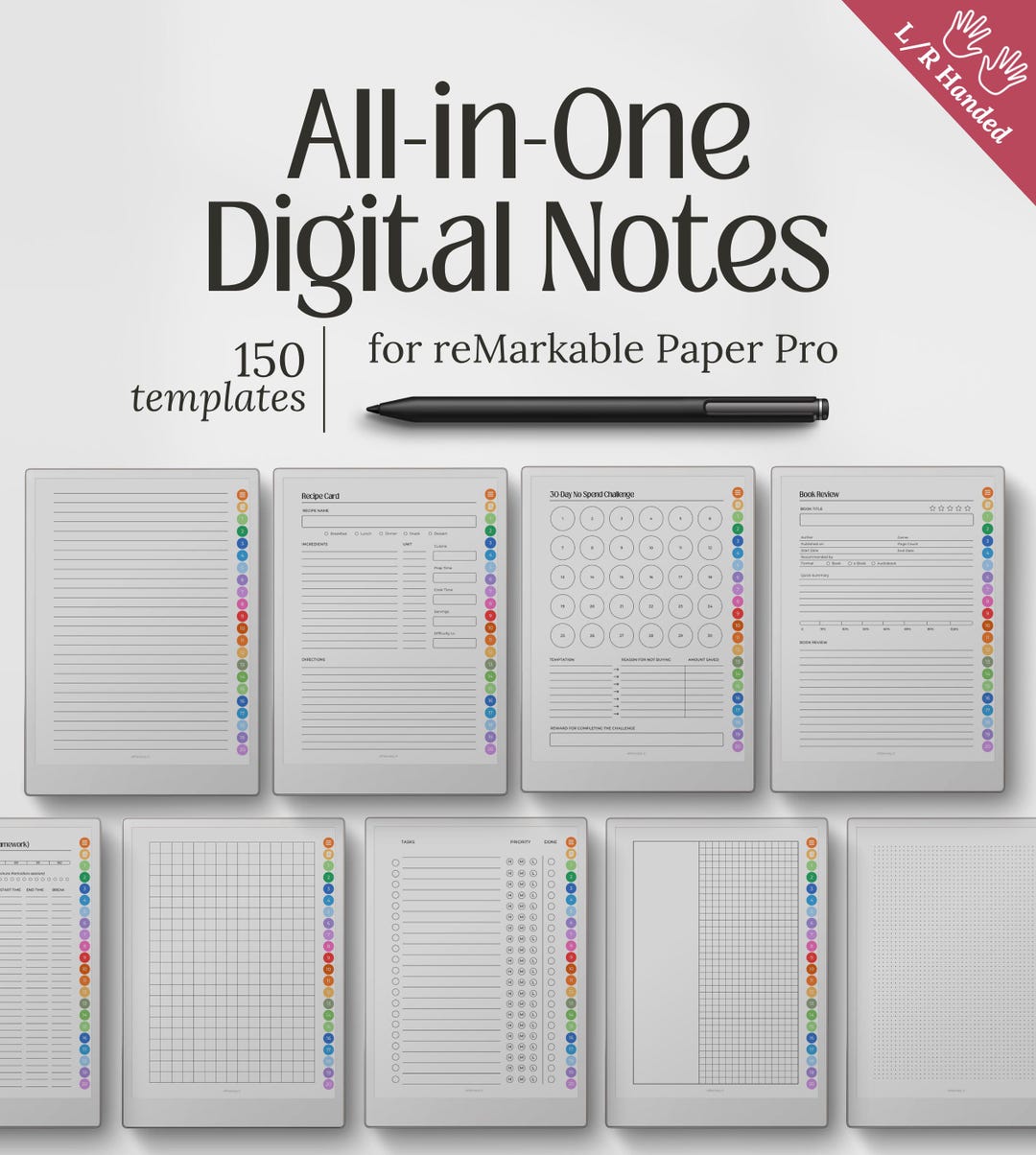 Remarkable Paper Pro Templates, 150 Digital Notebook Templates for Note ...