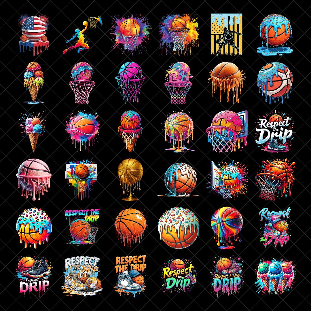 Basketball Drip PNG Bundle, Neon Ice Cream Drip Sublimation Clipart ...