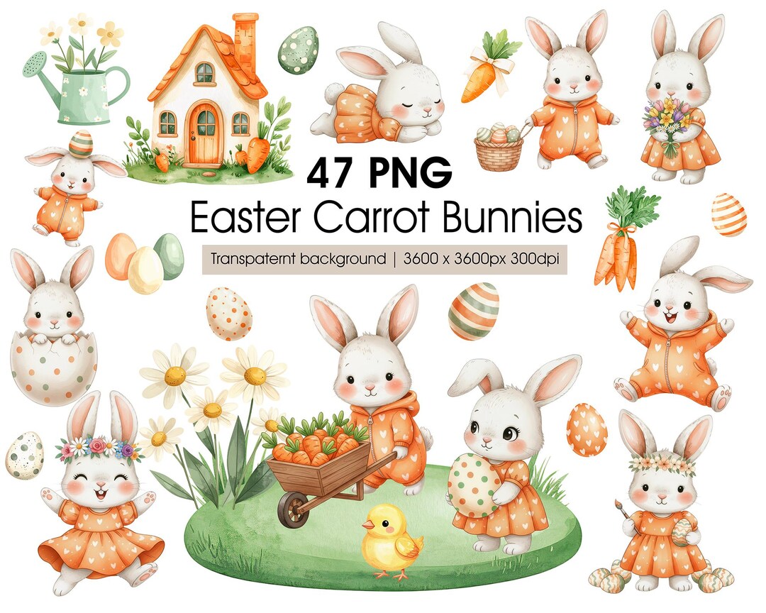 Easter Bunny Clipart - Carrot Costume Bunnies PNG, Eggs Baskets Carrots ...