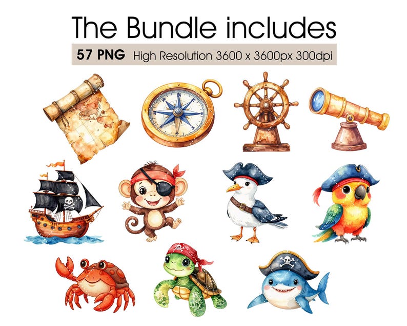 Pirate Boy Birthday Clipart PNG - Pirate Kids in Poses, Watercolor ...