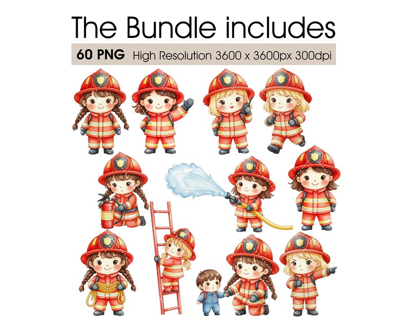 Little Firefighters Clipart Bundle – Fire Station, Trucks, Rescue Poses ...