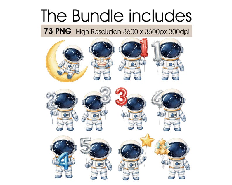 Astronaut Clipart Bundle, Space Birthday Party Clipart, Solar System ...