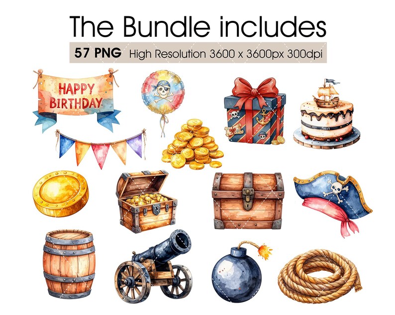 Pirate Boy Birthday Clipart PNG - Pirate Kids in Poses, Watercolor ...