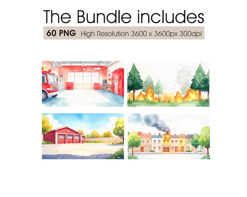 Little Firefighters Clipart Bundle – Fire Station, Trucks, Rescue Poses ...
