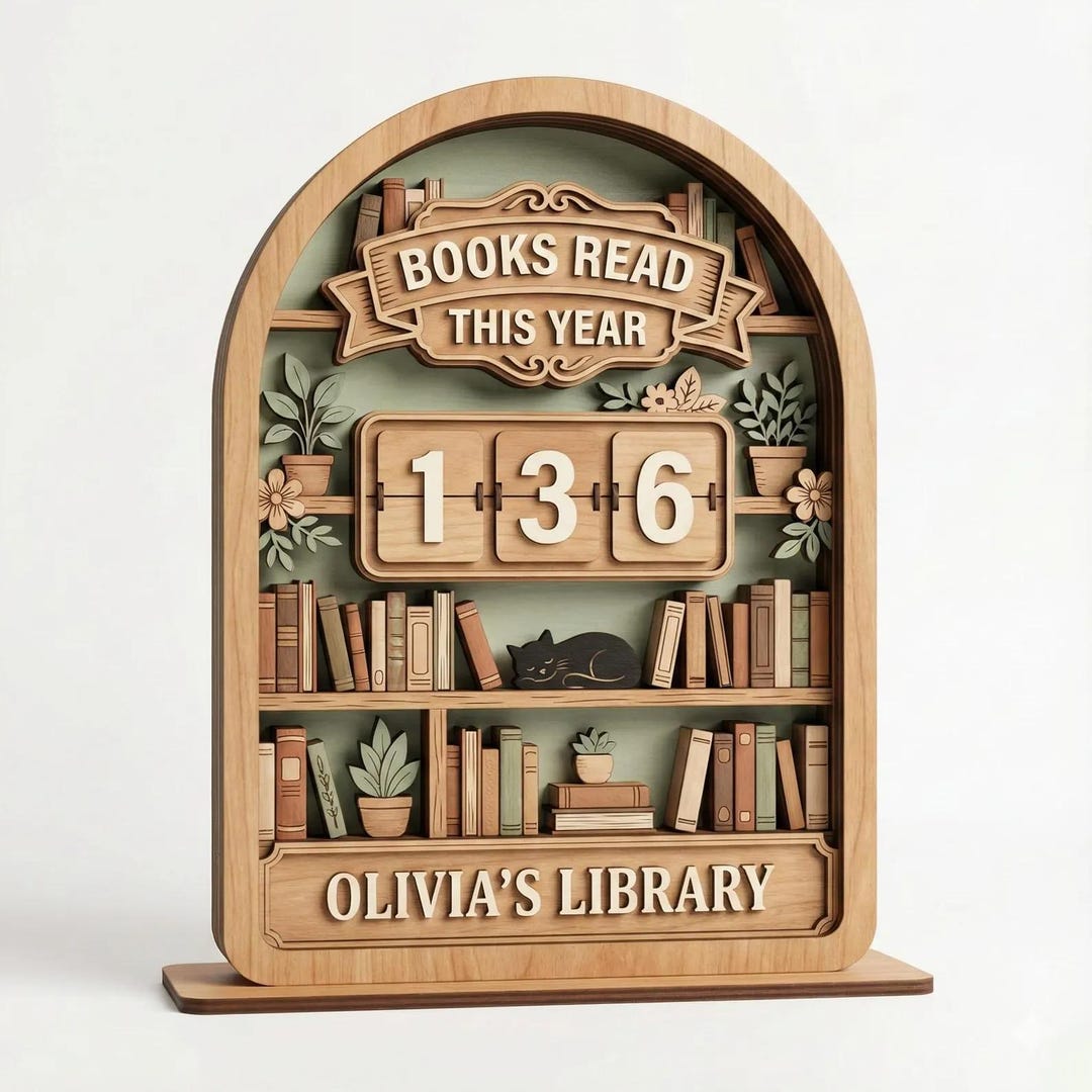 Personalized Reading Counter, Vintage Wooden Book Tracker Sign, Books ...