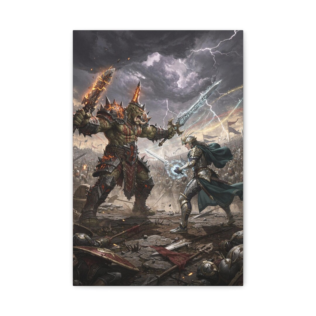 Armored Knight Vs Demon Warlord Matte Canvas Stretched 1.25" - Etsy
