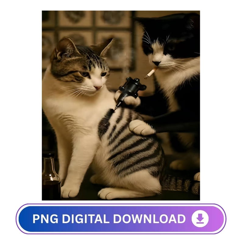 Cat Tattoo Artist Meme PNG, Funny Cat Smoking Cigarette, Vintage ...