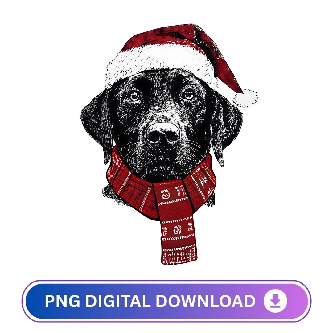 Christmas Black Labrador PNG, Dog in Santa Hat and Scarf Png, Hand ...