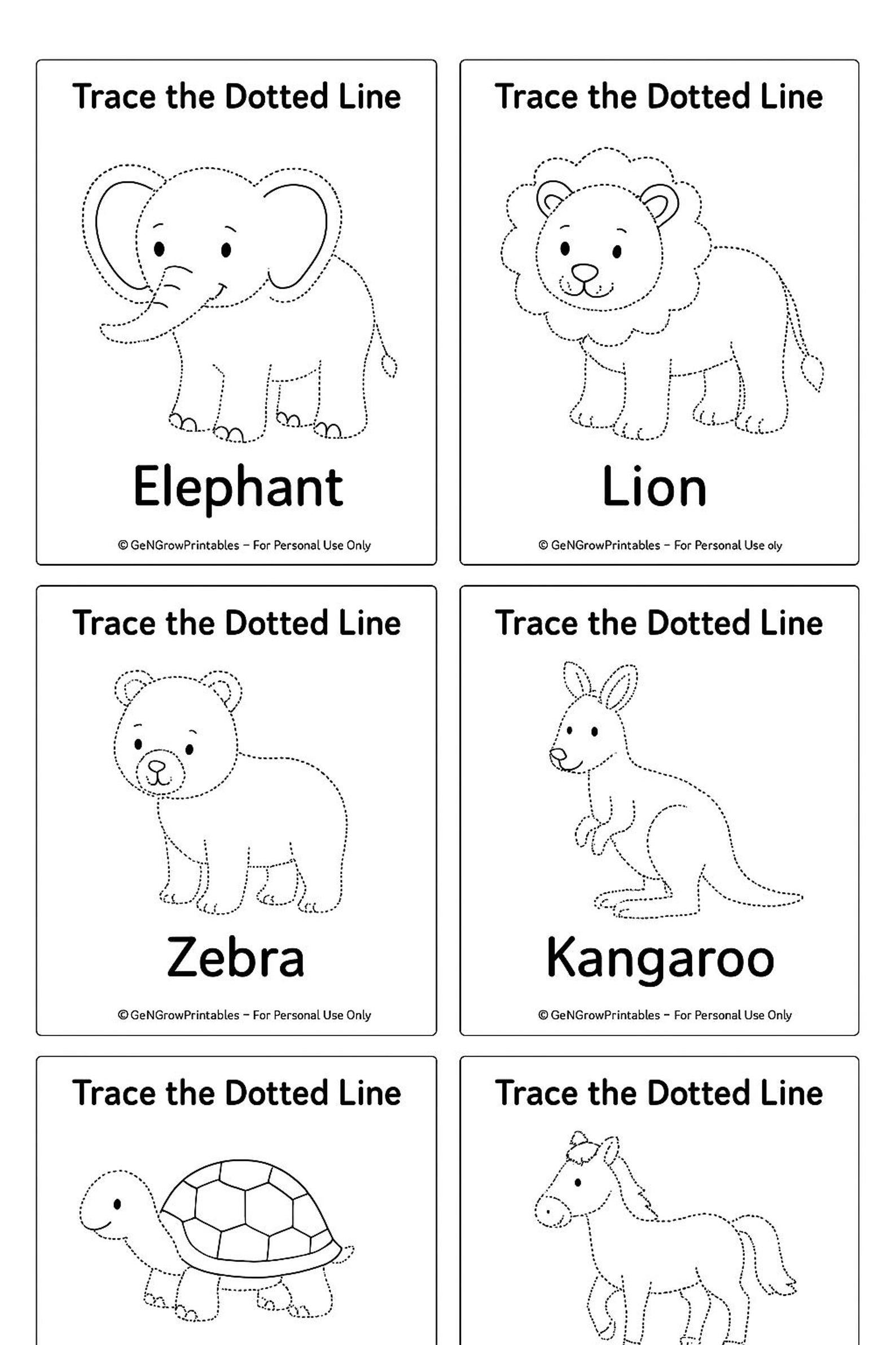 Animal Trace the Dotted Line for Kids - Preschool Learning Printables ...