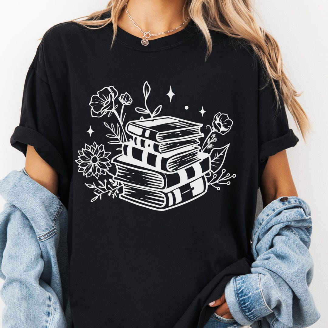 Stack of Books Floral Shirt, Reader Comfort Colors® Shirt, Book Lover ...