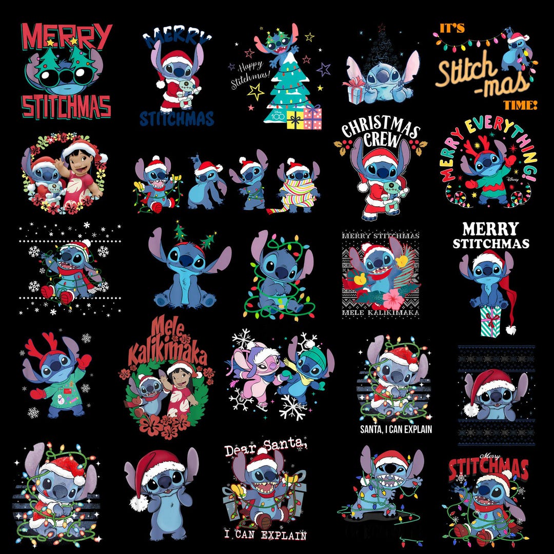 Stitchmas PNG Bundle: Cute Stitch in Santa Hat, Holiday Stitch Clipart ...