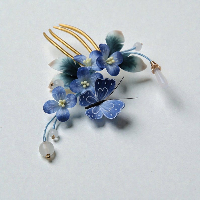 Butterfly Silk Hair Comb & Brooch Set, Something Blue Wedding Accessory ...