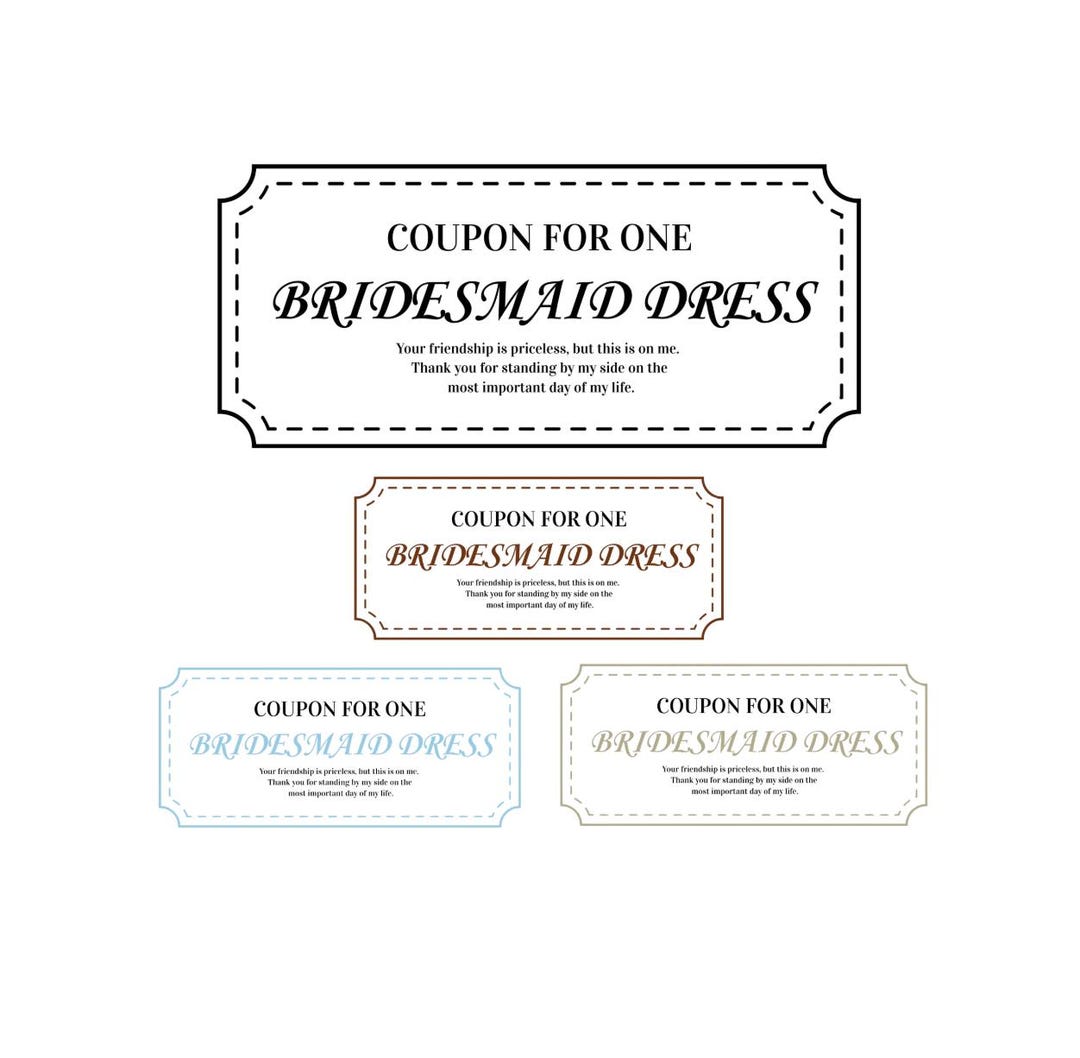 4 Digital Printable Bridesmaid Dress Coupons - Etsy