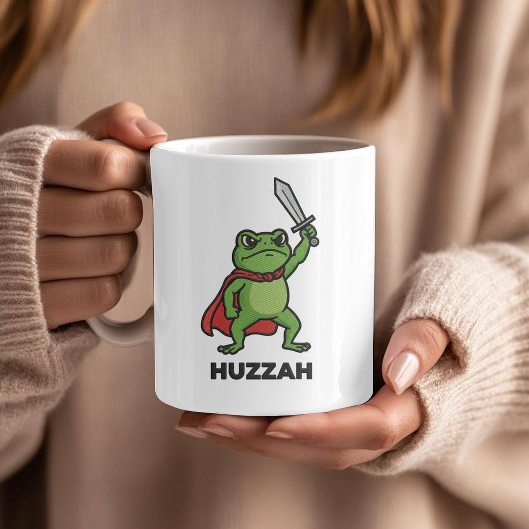 Huzzah Frog Mug Cute Embroidered Frog Coffee Cup Funny Medieval Fantasy ...