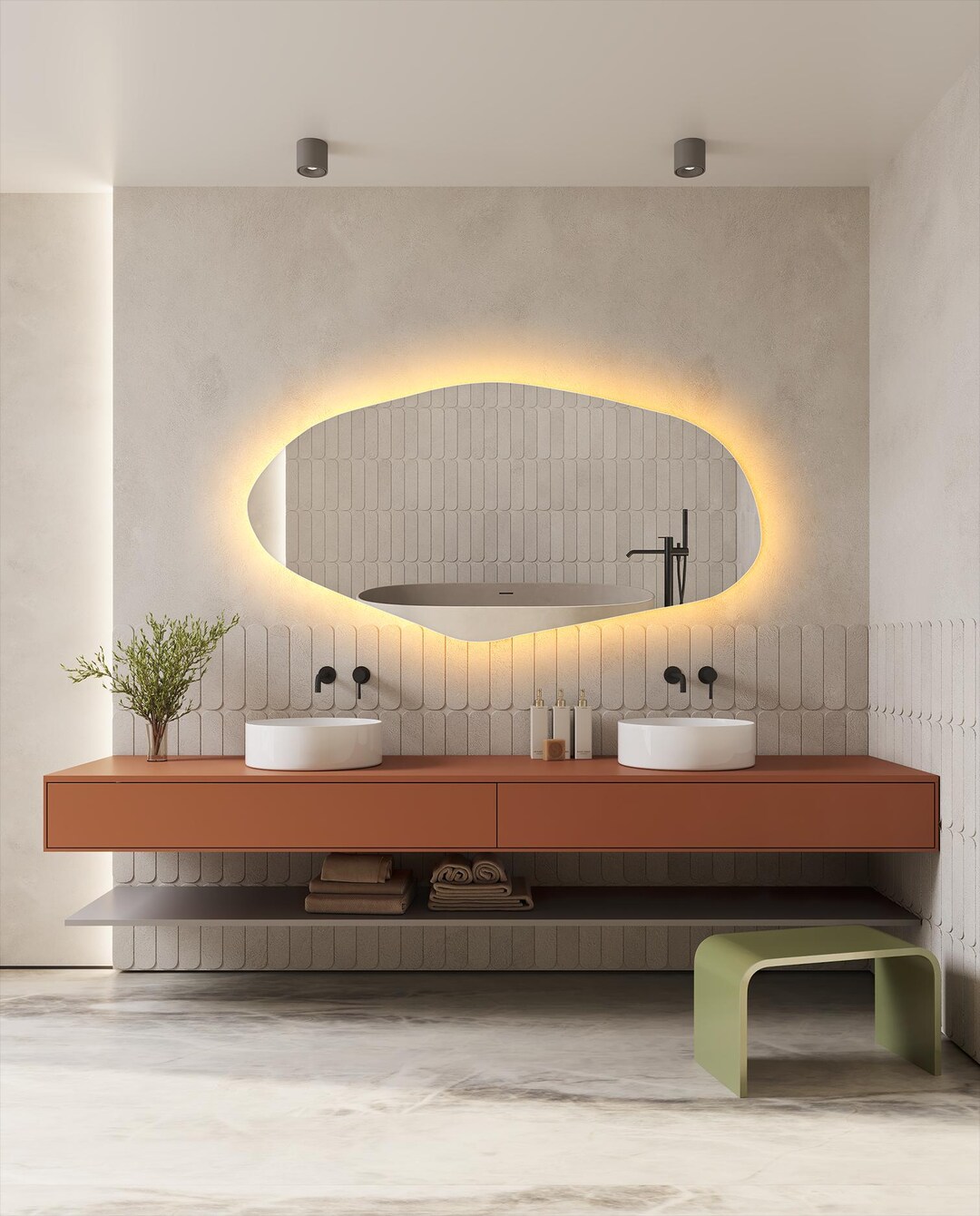 Asymmetrical Irregular LED Mirror for Bathroom, Backlit Frameless Wall ...