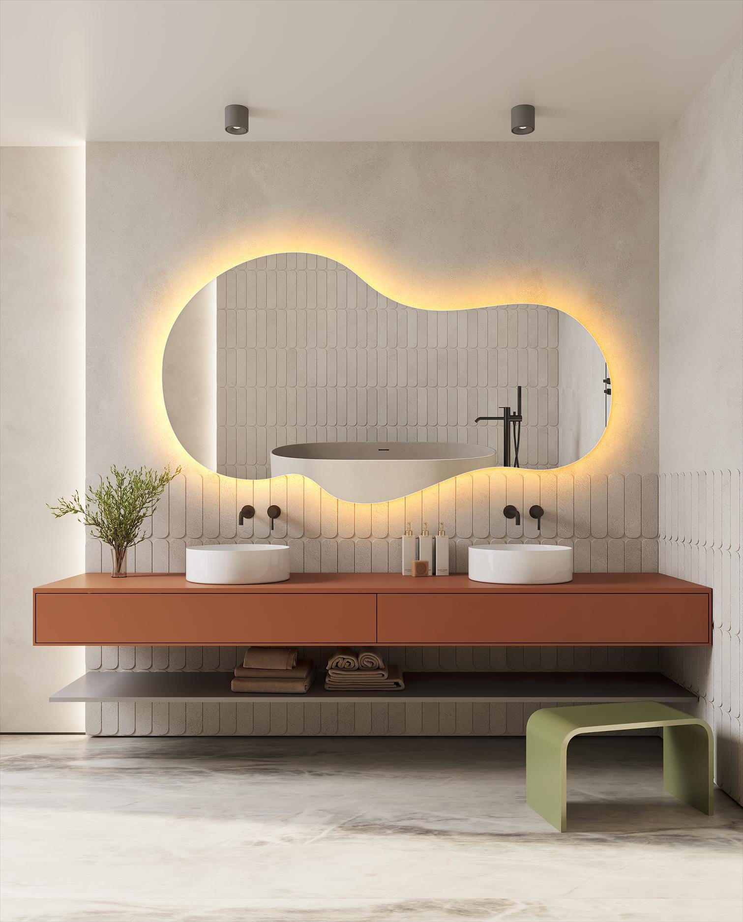 Irregular Asymmetrical LED Mirror - Frameless Backlit Bathroom Wall ...