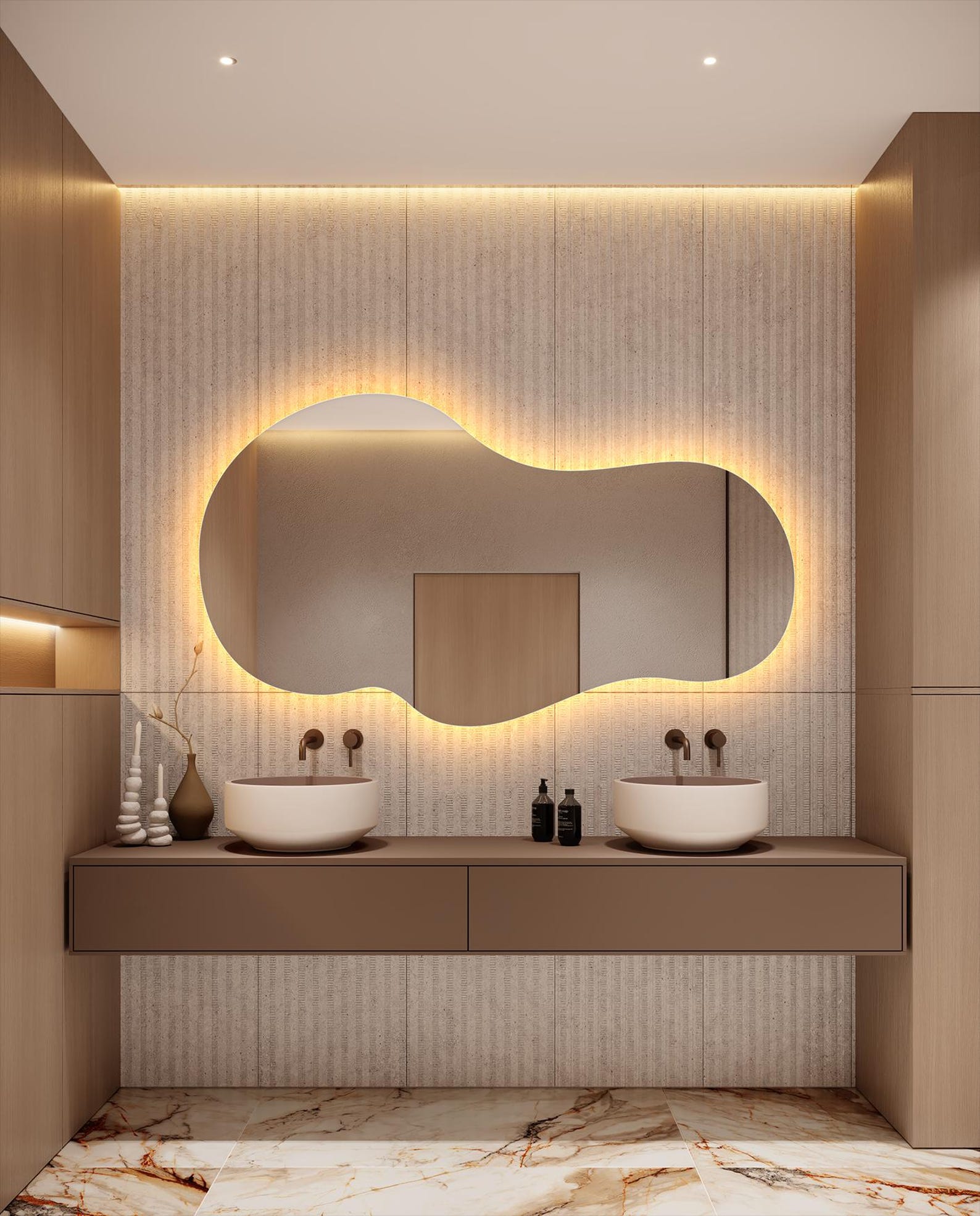 Irregular Asymmetrical LED Mirror - Frameless Backlit Bathroom Wall ...