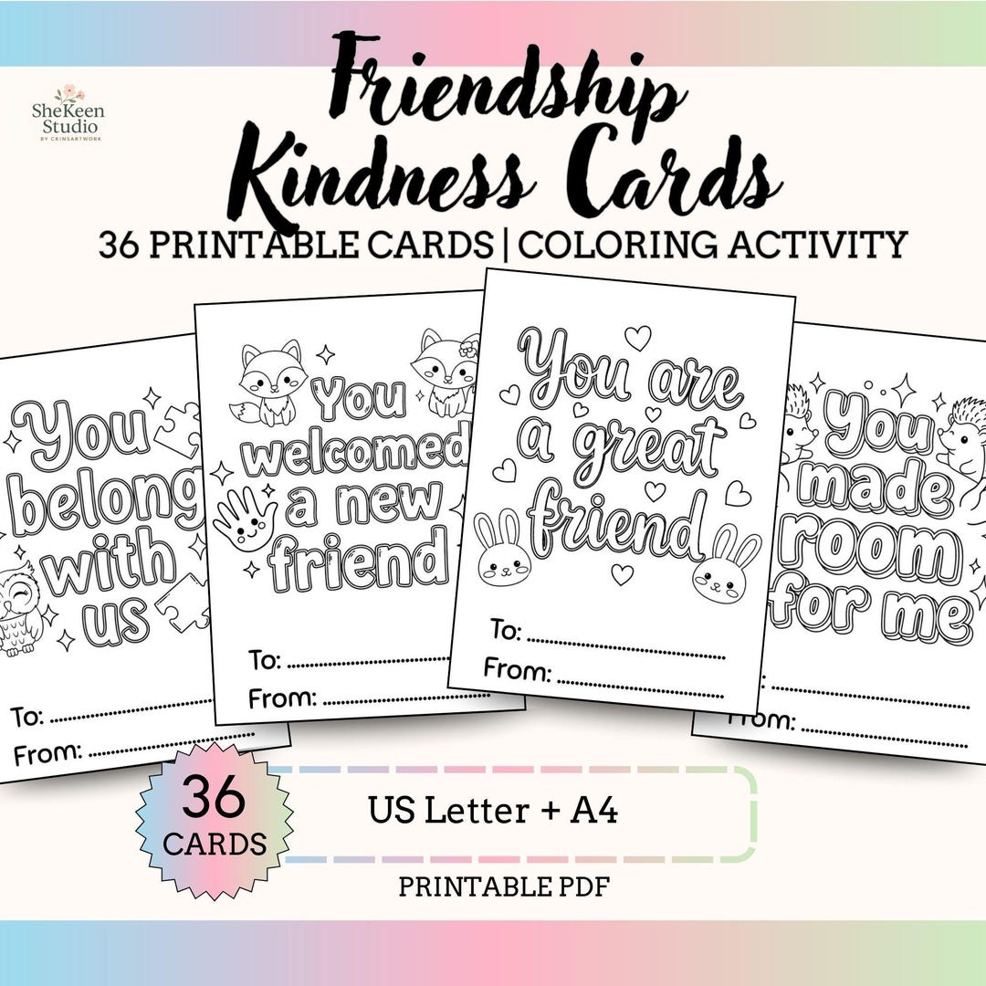 Friendship Kindness Cards | 36 Printable Coloring Cards | SEL Classroom ...