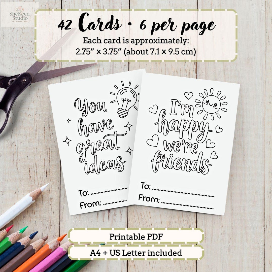 Kindness Coloring Cards for Kids | Classroom Compliments (printable PDF ...