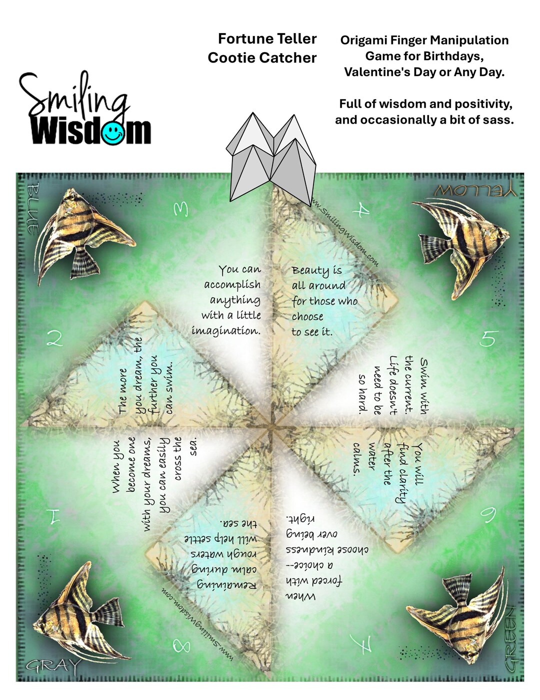 1 Printable Angel Fish Fortune Teller Game | Wisdom and Positivity ...