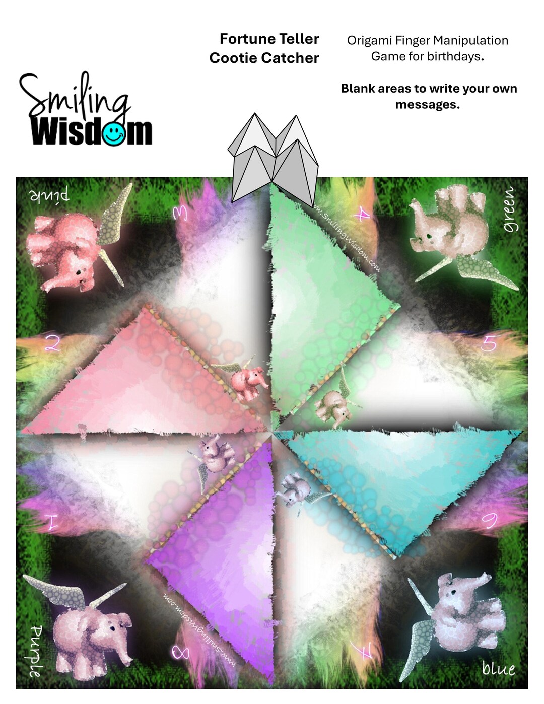 1 Printable Fortune Teller Elephant Cootie Catcher Game | Blank | Kids ...