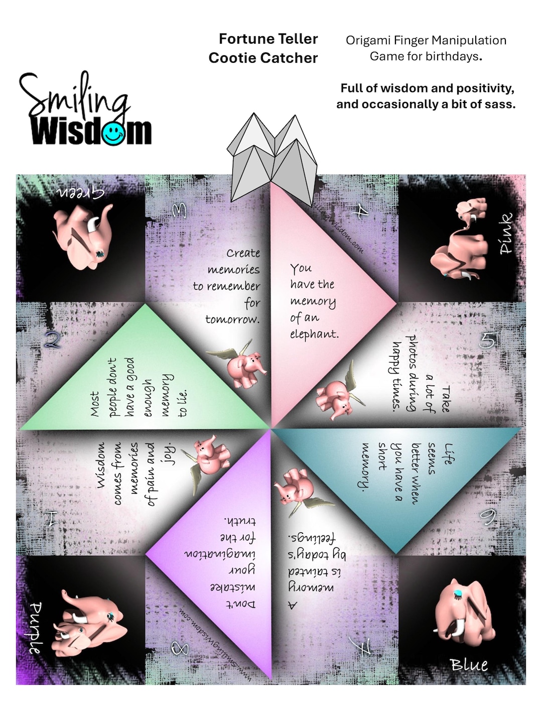 1 Printable Fortune Teller Elephant Cootie Catcher Game | Wisdom ...