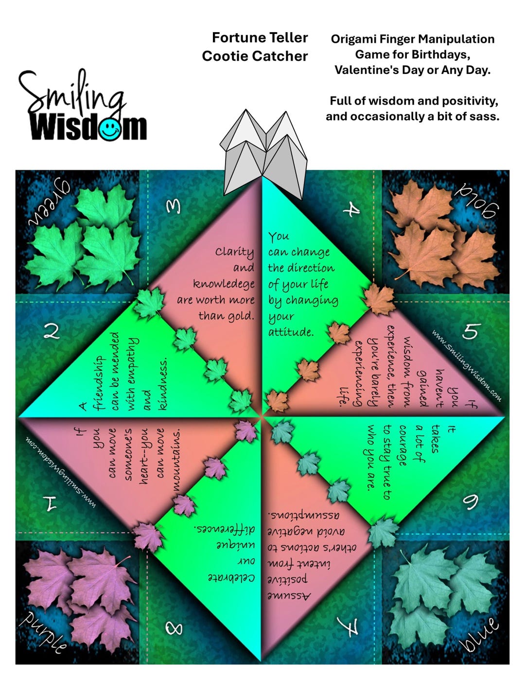 1 Printable Leaves Fortune Teller Game | Wisdom and Positivity | Kids ...