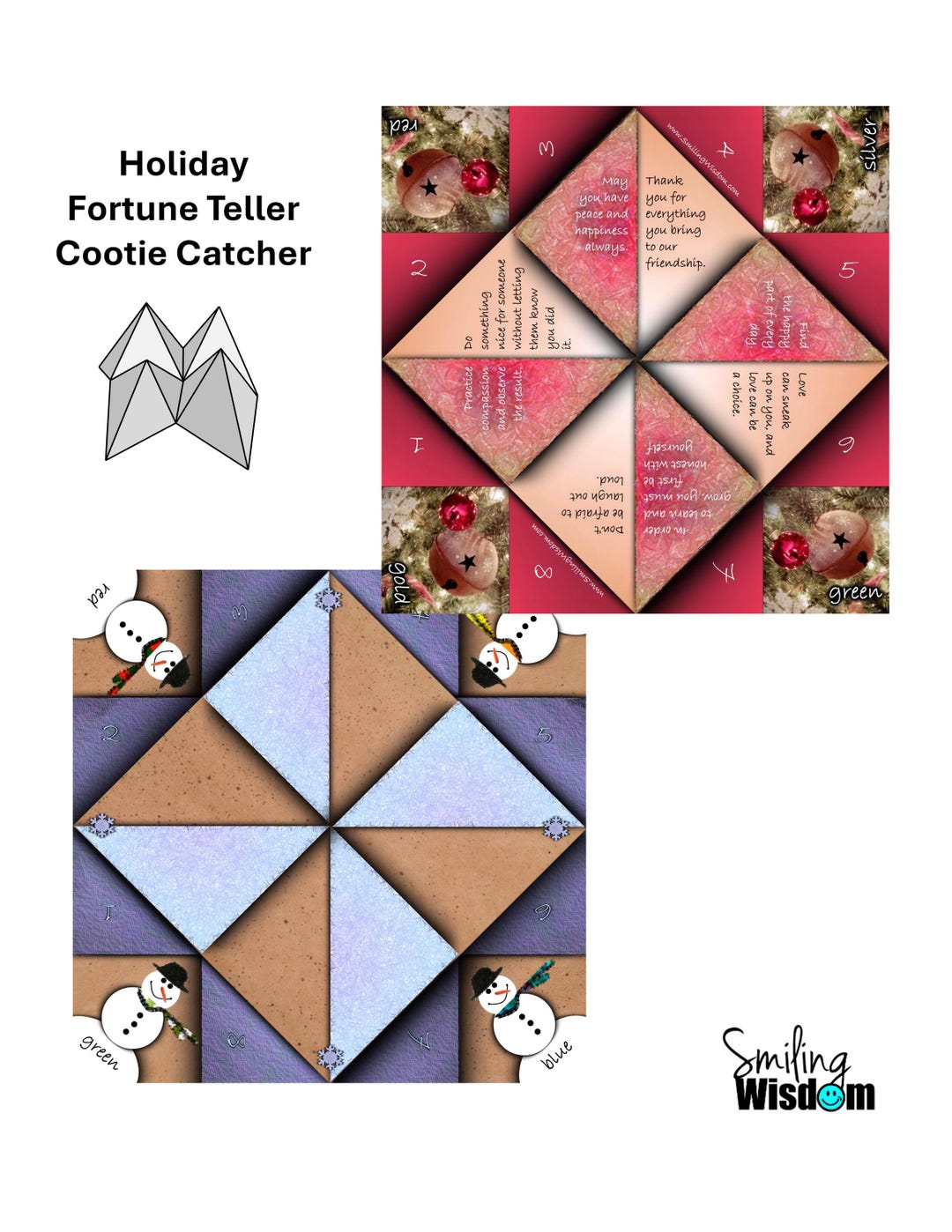 2 Printable Holiday Fortune Teller Cootie Catcher Games | Wisdom ...